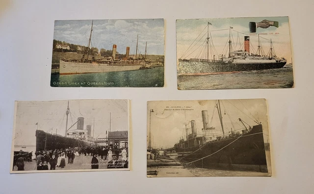 LOT X4 RARE vintage antique ship ocean liner related postcards Campania ...