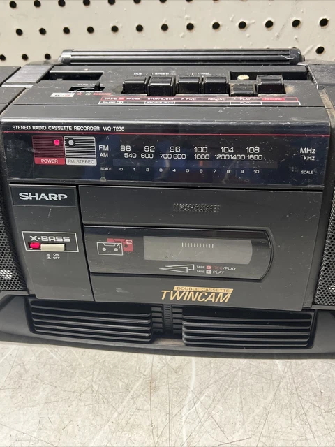 VTG SHARP WQ-T238 Black Ghetto Blaster Stereo Boombox Dual Tape Deck X-BASS READ £10.00 ...