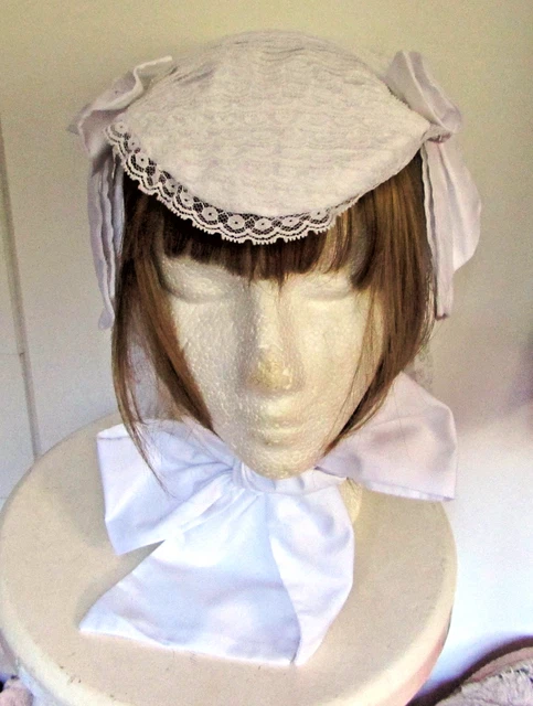 VICTORIAN EDWARDIAN MAID Cap White Tie Up Pretty Lace Lolita Bo Peep ...
