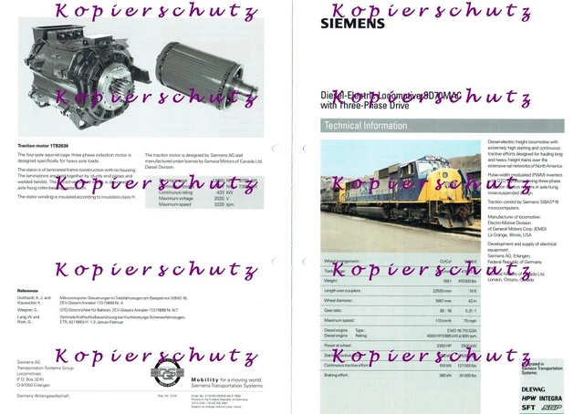 Siemens Data Sheet Of 1998 Chessie Csx Loco Sd70mac 3 Phase Drive Techn