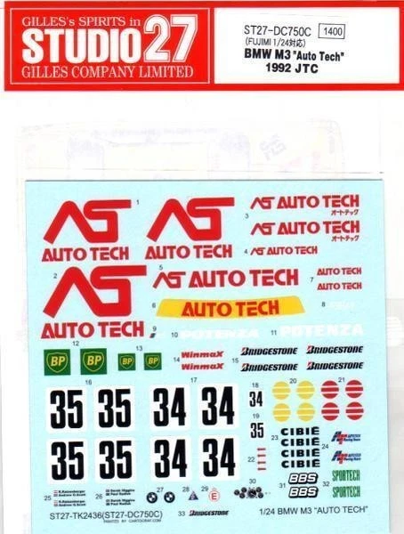 [STUDIO27] 1/24 BMW M3 Autotech 1992 JTC Decal EUR 42,40 - PicClick DE