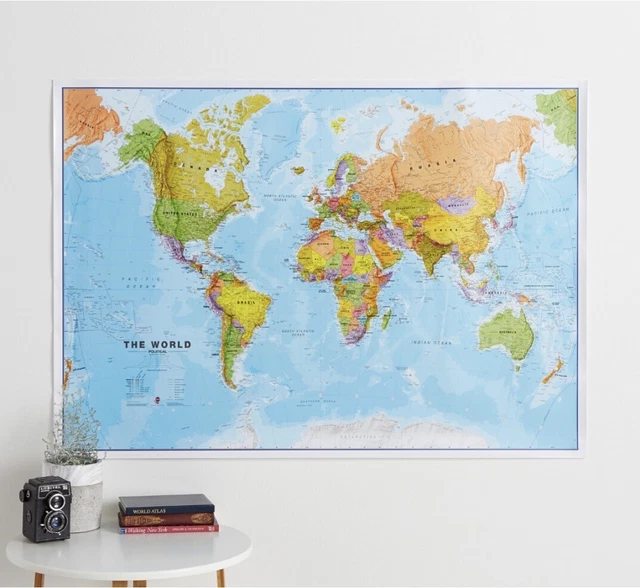 LARGE WORLD WALL Map Political Paper Single Side Lamination 119cm x ...