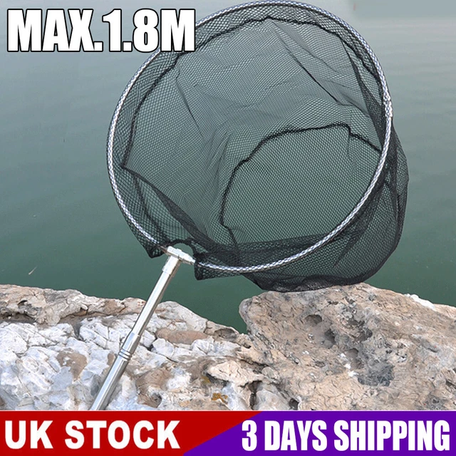 LANDING NET TELESCOPIC Folding Fishing Extending Fly Carp Long Handle ...