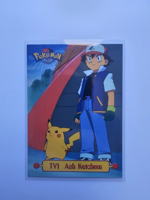 CARTA POKEMON TV1 Ash Ketchum TOPPS 1999 Nintendo etichetta rossa/rosa ...