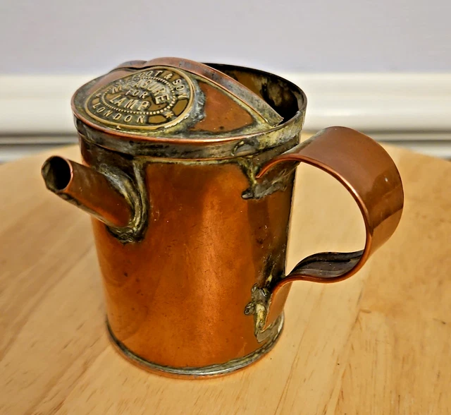 ANTIQUE COPPER CAN for Bicycle Lamp Oil J Foot & Son Measure £31.90 ...