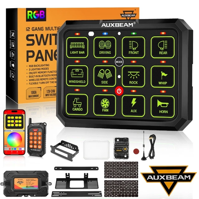 AUXBEAM RGB 12 Gang Switch Panel bluetooth APP & Remote Control ATV UTV ...