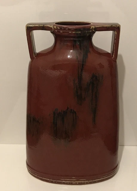 TRADITIONAL CERAMIC CHINESE Glazed Copper Red Twin Handle Oval Vase ...