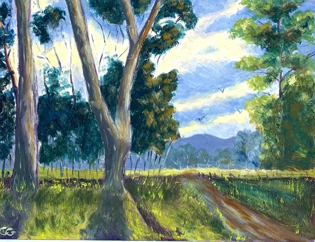 AUSTRALIAN COUNTRYSIDE, GUM trees, Impressionist landscape, oil $75.00 ...