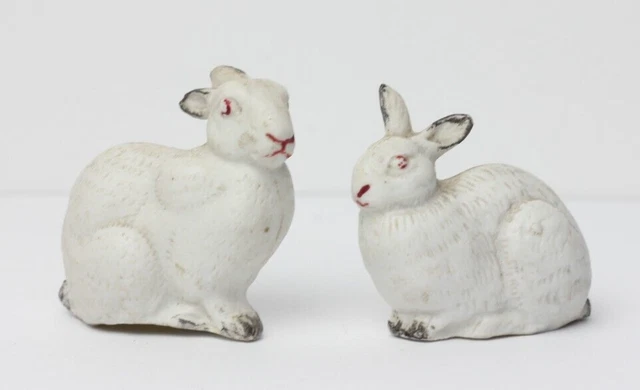 TWO ANTIQUE GERMAN Dollhouse Hertwig Bisque Bunny Rabbits Figurines ...