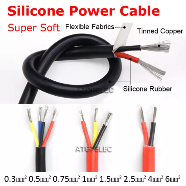 HEAT RESISTANT 2/3/4-CORE Silicone Power Cable Super Soft Tinned OFC ...