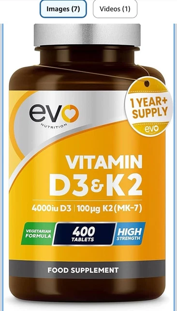 EVO NUTRITION VITAMIN D3 and K2 (MK-7) Vegetarian Tablets - 180 Count £ ...