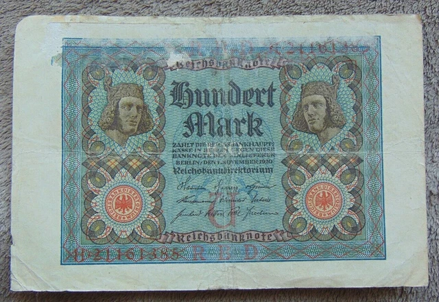 GELDSCHEINE, BANKNOTEN, EINE Reichsbanknote über Hundert Mark, 1920 ...