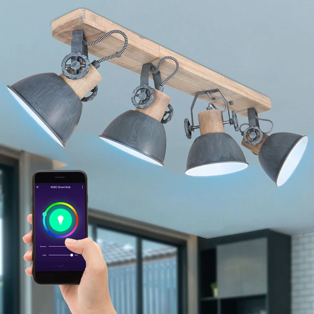 SMART RGB LED Plafond Lampe Spot Variateur Alexa Bois Lampe Pivotant ...