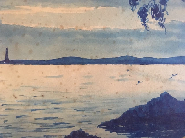 MOLTO BELLO DISEGNO Wash Inchiostro Cartone XIX Quadro Barca Mare ...