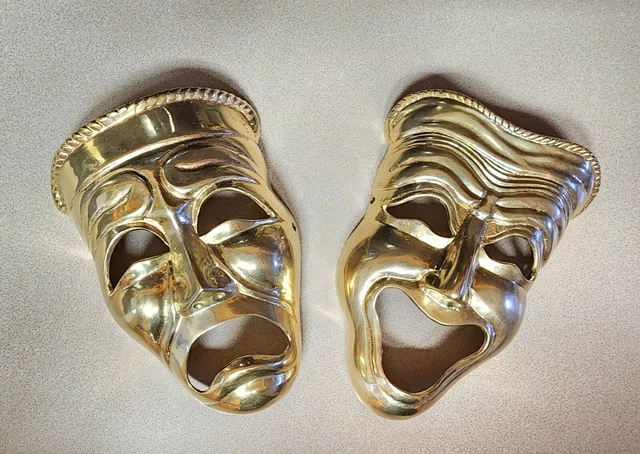 VINTAGE SOLID BRASS Comedy Tragedy Theater Drama Mask Decorative Wall ...