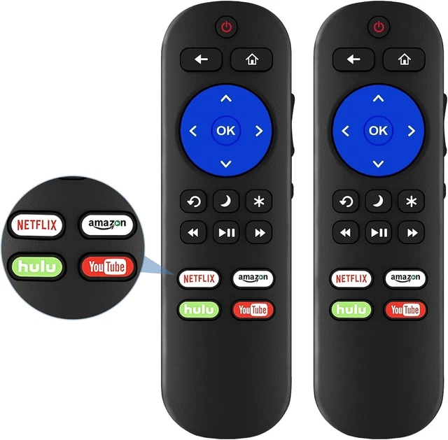 2PAC REPLACEMENT FOR All Roku TV Remote, Universal for Hisense Roku/TCL ...