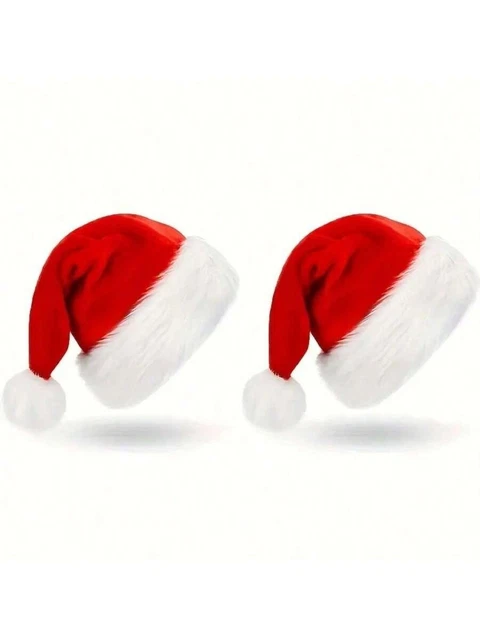 SOFT WOOL SANTA Hat Plush Red Xmas Cap for Adults & Kids Machine ...