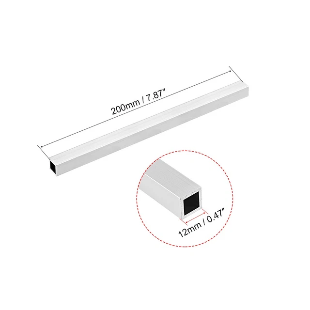 6063 ALUMINUM SQUARE Tube 12mmx12mmx1mm Wall Thickness 200mm Length ...