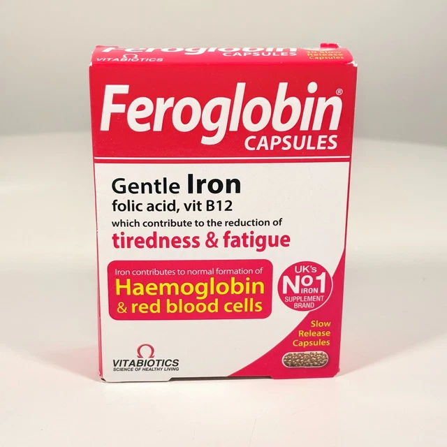 VITABIOTICS FEROGLOBIN GENTLE Iron folic acid, vit B12 30 Capsules Exp 2026 £6.95 - PicClick UK