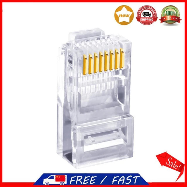 100X GOLD PLATED Cat5 Connector 8P8C UTP RJ45 Crystal Heads Network ...