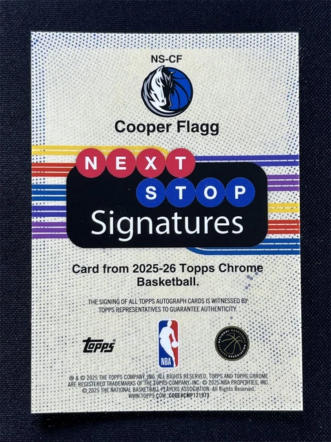 2025-26 TOPPS CHROME Cooper Flagg Next Stop Signatures Auto RC Rookie # ...