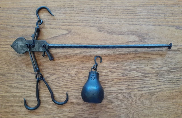 VINTAGE CAST IRON Whitmore 100 Hanging Balance Scale with 3 Hooks and ...
