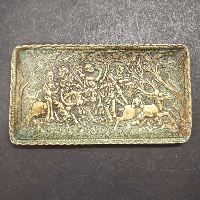 MAX LE VERRIER, Vide poche en bronze "chasse au moyen âge vers 1346 ...
