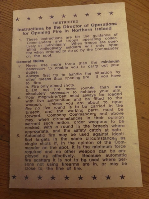 NORTHERN IRELAND 1971 British Army Instructions For Opening Fire ...