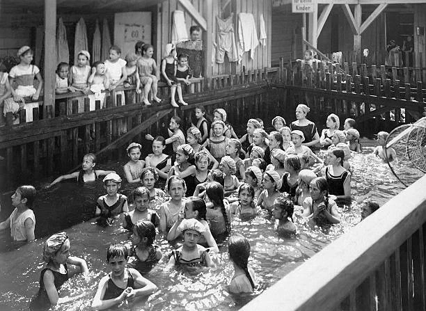 GERMANY HOLIDAY CAMP of Berlin children girls bathing in the girls- Old ...