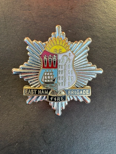 OBSOLETE EAST HAM Fire Brigade Service London Crest Enamel Cap Hat ...