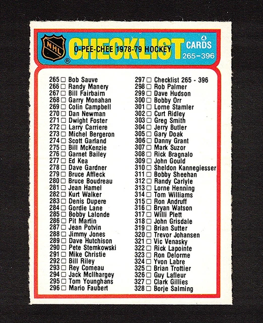 1978-79 UNMARKED CHECKLIST #297 NM-MT+ OPC KEY To A Complete Set NHL ...