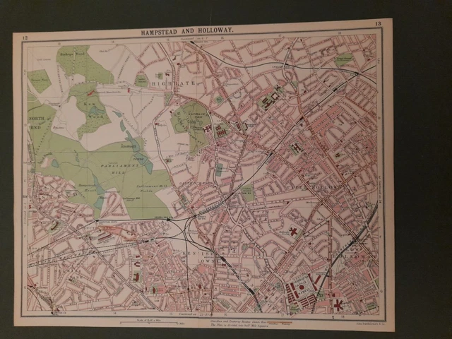 LONDON HAMPSTEAD Holloway Highgate Antique Bartholomews Street Map ...