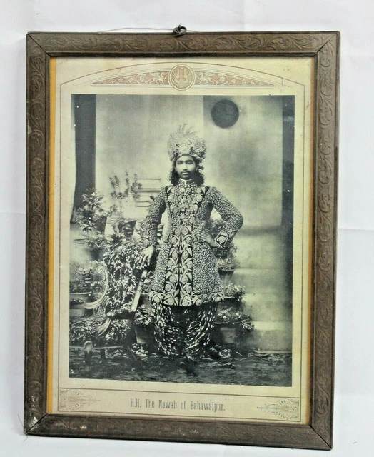 ANCIENNE LITHO PRINT vintage H.H. Le Nawab de Bhawalpur dans un cadre ...