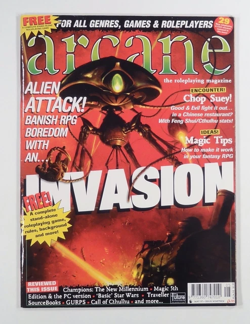 1997 MAY ARCANE UK All Genre TTRPG zine ALIEN ATTACK RPG Wuxia gaming M ...