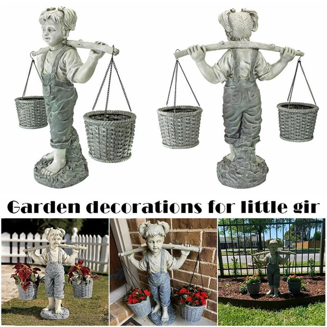 STATUES LITTLE GIRL Garden Statue Two Tone Stone Garden Statues Garden ...