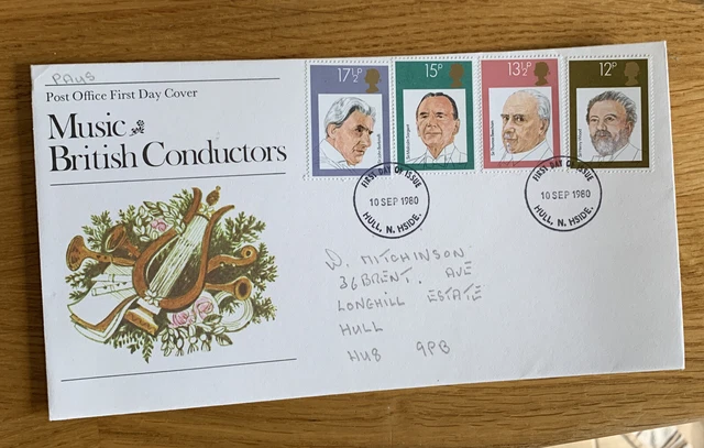 1980 MUSIC CONDUCTORS Famous British Conductors FDC Stamps, First Day ...