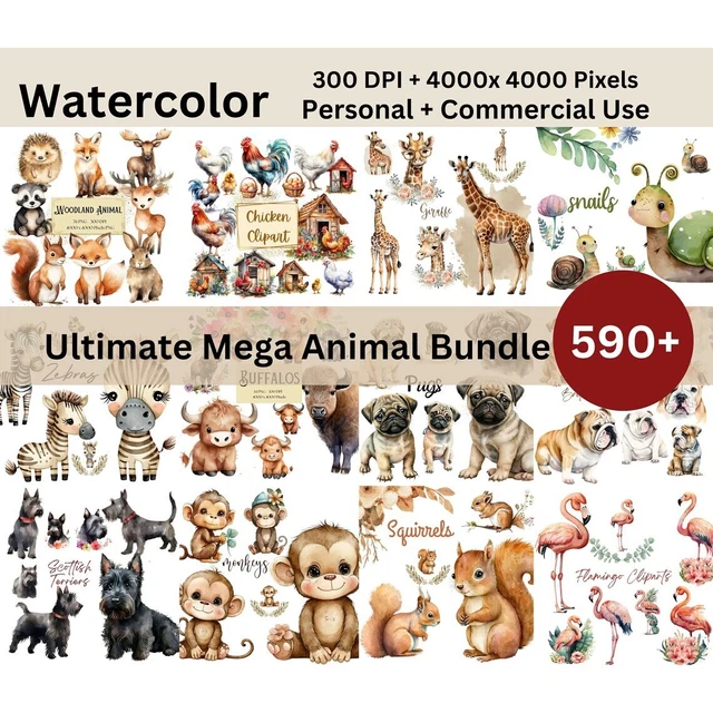 ANIMALS CLIPART MEGA Bundle PNG Clip Art Sublimation Design Digital ...