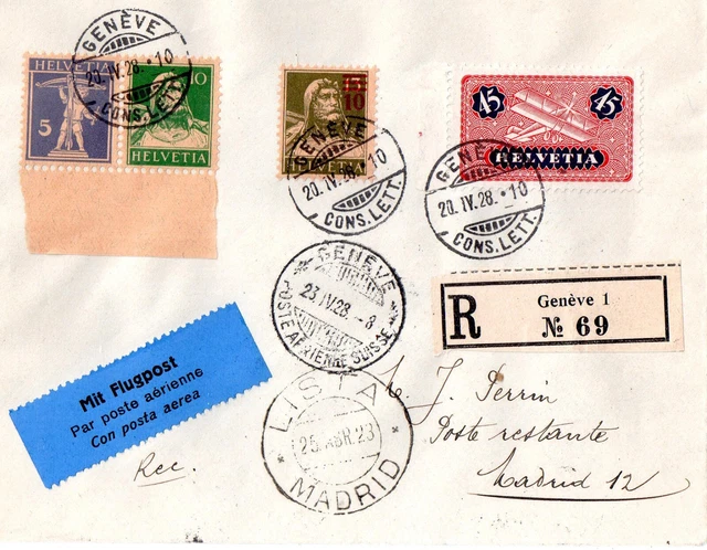 POSTA AEREA SVIZZERA RF 28.2a Ginevra - Barcellona - Madrid edizione ...