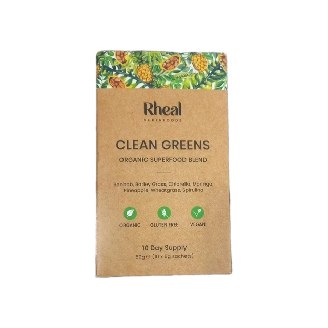 RHEAL CLEAN GREENS Organic Superfoods Blend 10 day supply 10x5g Sachets ...