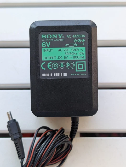 GENUINE SONY AC Power Adapter 220-230V AC 6V DC 800ma - VGC (AC-MZ60A ...