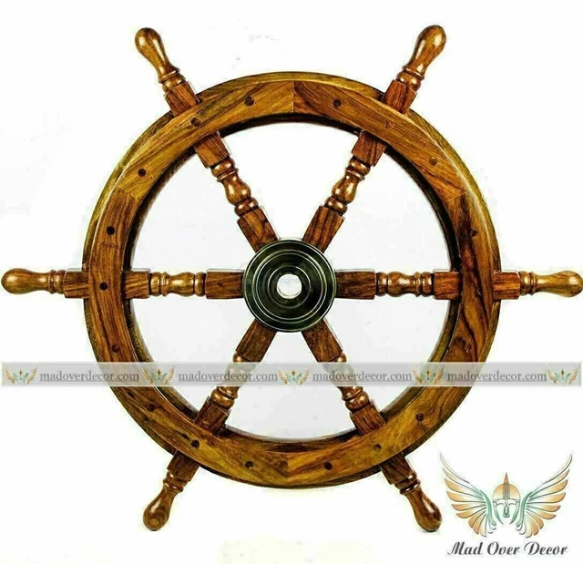 ROUE DE BATEAU nautique en laiton et bois de 18 pouces, décoration murale... EUR 54,44 - PicClick FR