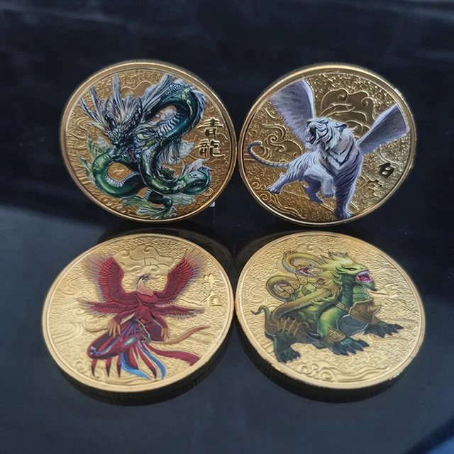CHINESE MYTHICAL BEASTS Coins Collectibles Dragon Coin Tiger Suzaku ...