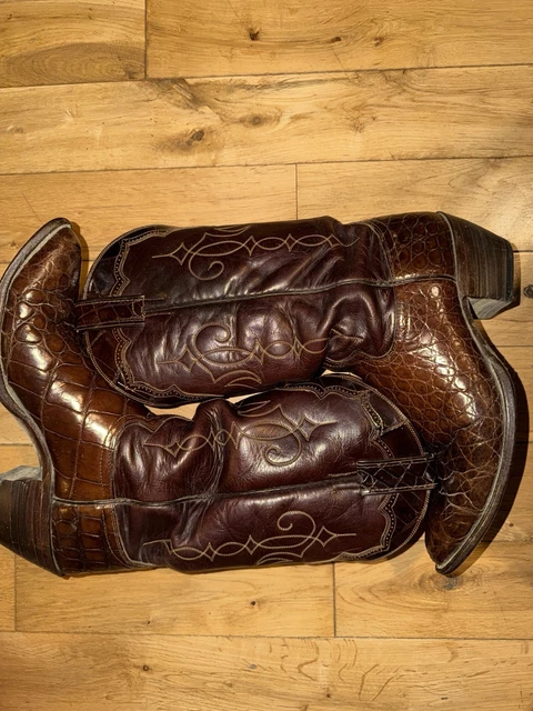 JUSTIN EXOTIC MEN'S Sea Crocodile Leather Cowboy Boots Brown, Size 9 £ ...