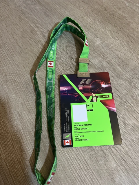 2013 FERRARI VIP Canada Paddock Pass F1 Gran Premio GP Formula 1 ...
