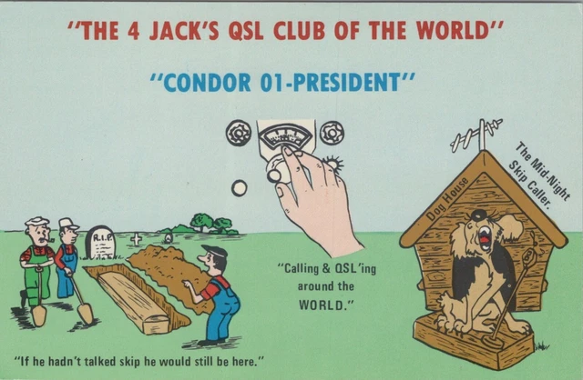 VINTAGE CB RADIO QSL postcard grave dog comic Jack W. Fogg 1970s $13.33 ...