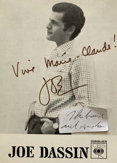 RARE BELLE CARTE Joe Dassin Autographe dédicace Signé Chanson Chanteur ...