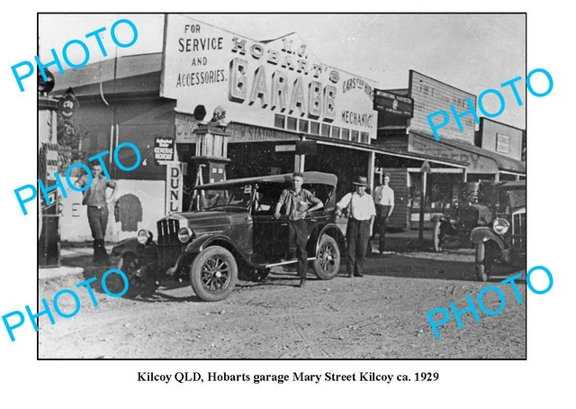 OLD 8X6 PHOTO OF KILCOY GARAGE c1929 QLD SHELL COR PETROL BOWSER $9.00 ...