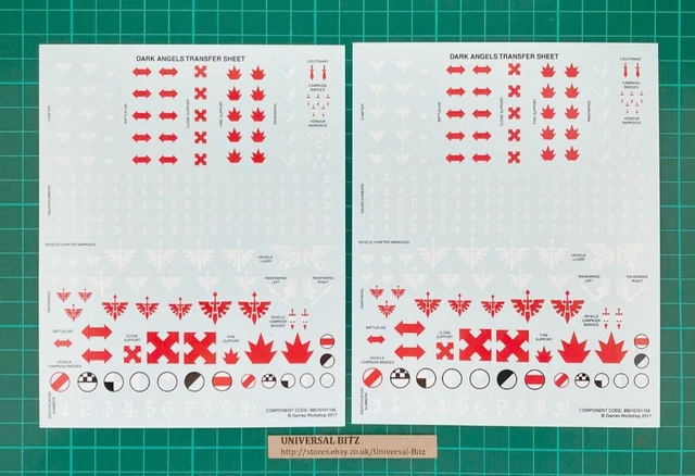 DARK ANGELS TRANSFER Sheets Decals x 2 Warhammer 40k U10 £11.99 ...