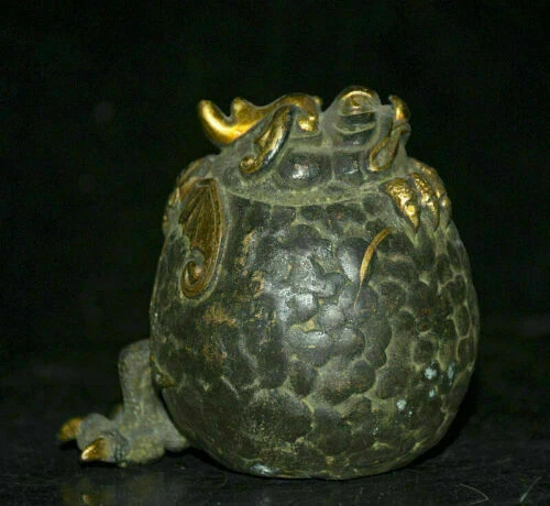10CM OLD ANCIENT Chinese Bronze Gilt Golden Toad Bat Coin Wealth Lucky ...
