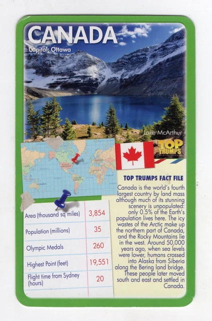 TOP TRUMPS CARD. Countries of the World Canada, Lake McArthur $4.99 ...